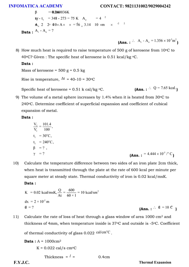 Class 11 important questions for physics Thermal Expansion | PDF | Chemistry | Science