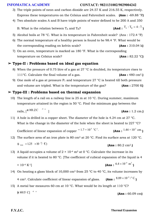 Class 11 important questions for physics Thermal Expansion | PDF | Chemistry | Science