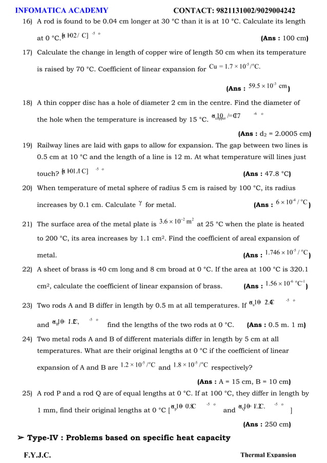 Class 11 important questions for physics Thermal Expansion | PDF | Chemistry | Science