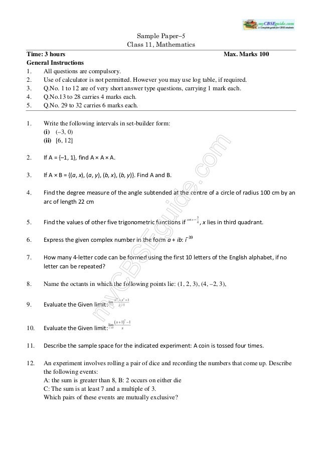 CBSE XI MATHS SOLVED PAPER