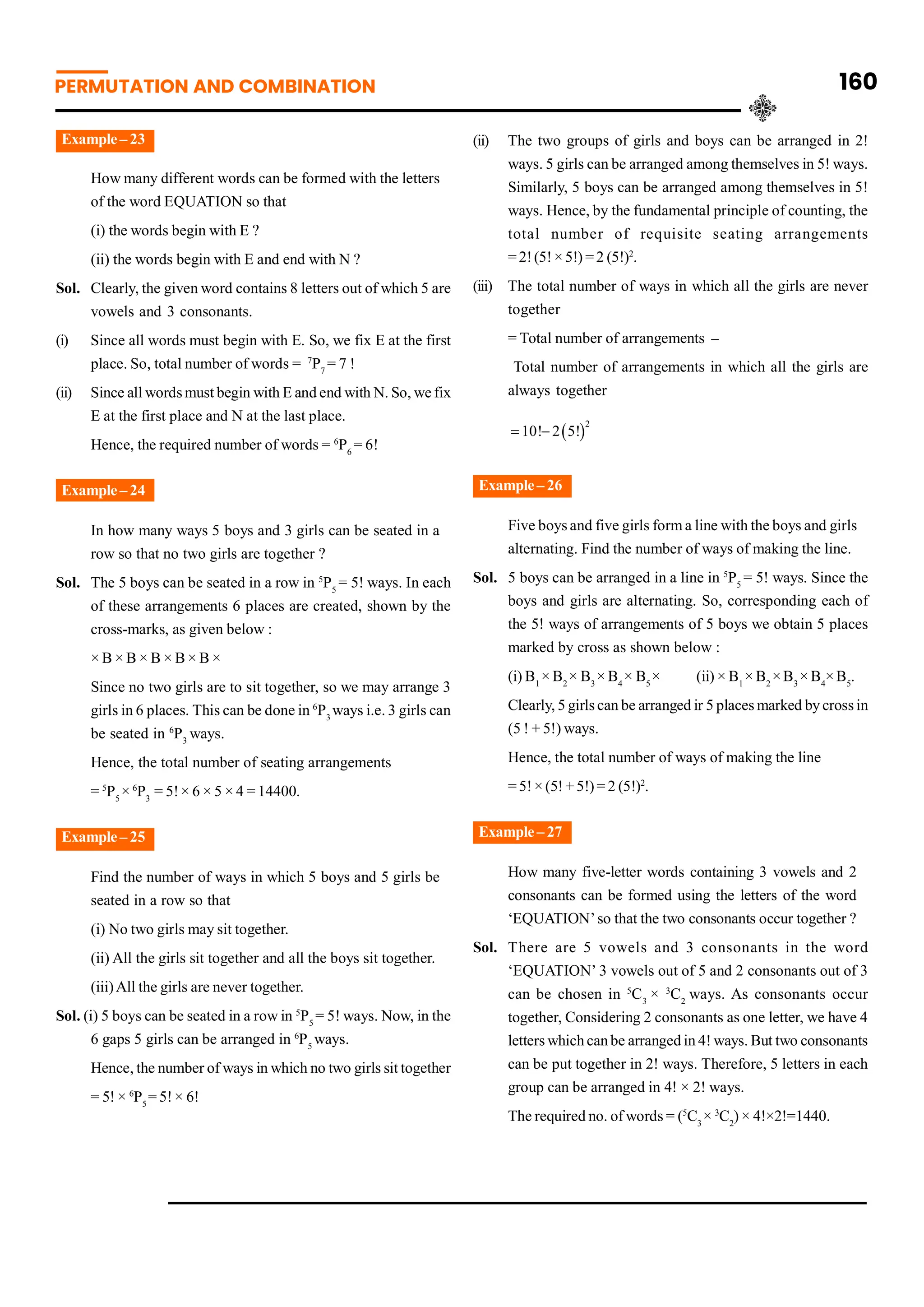 Class 11 Mathematics Topic Wise Line by Line Questions Chapter 3 Permutations and Combinations | PDF