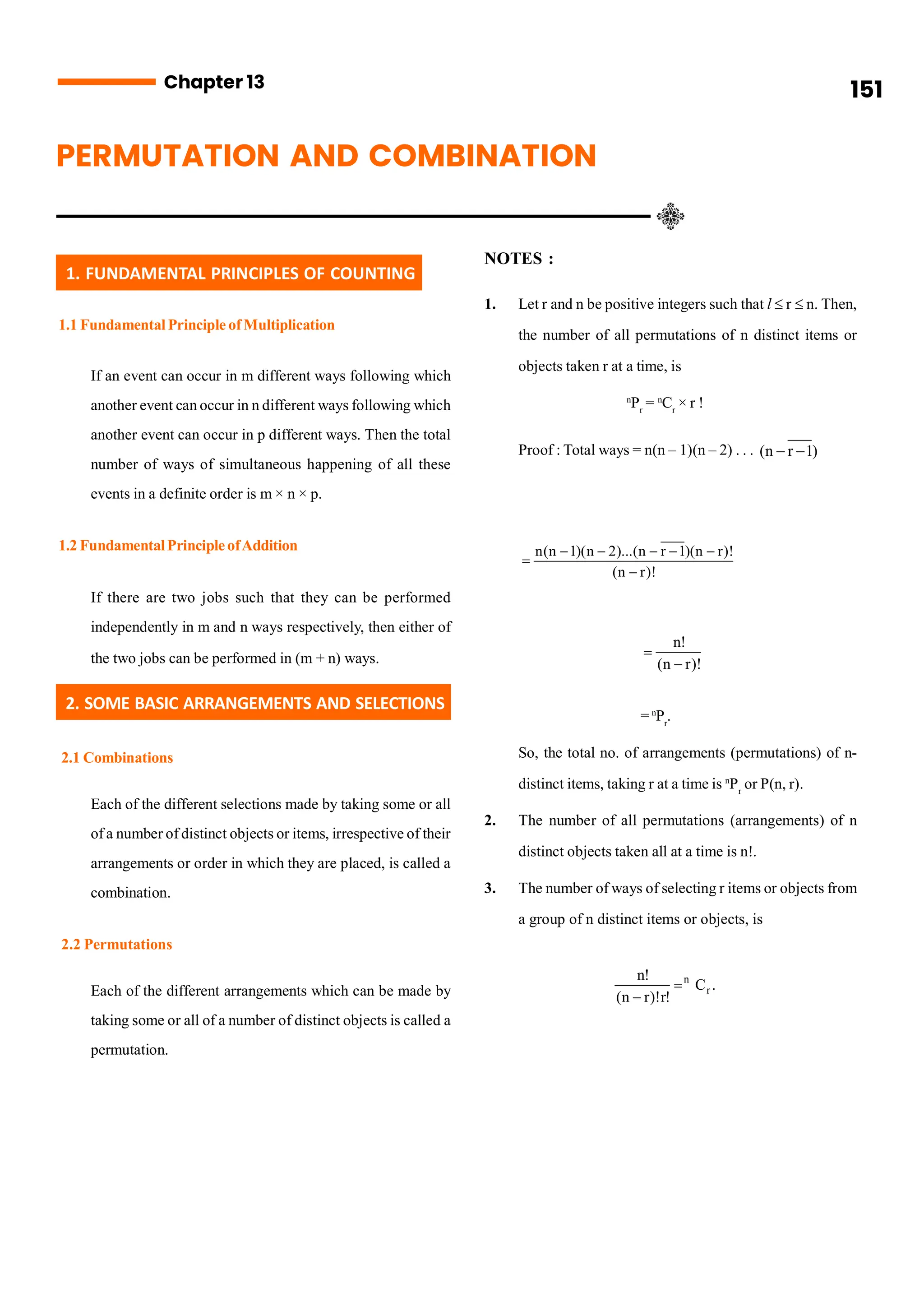 Class 11 Mathematics Topic Wise Line by Line Questions Chapter 3 Permutations and Combinations | PDF