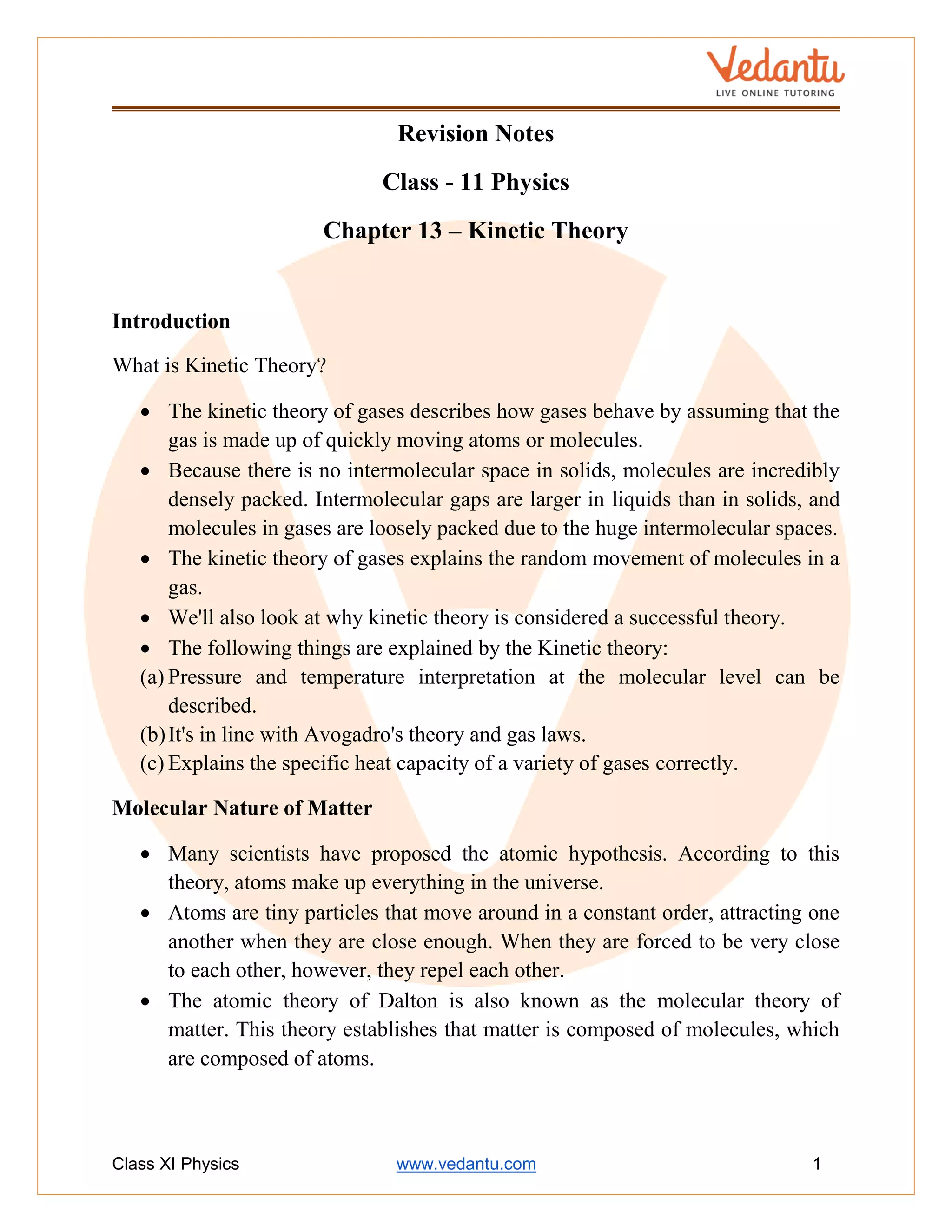 Class 11 Physics Revision Notes Kinetic Theory.pdf