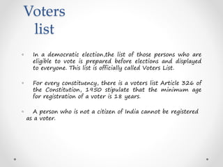 PPT on class 11 Election and representation | PPTX