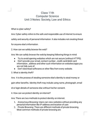 Class 11th_CyberEthics.pdf notes for pup | PDF