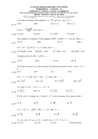 Class XI Trigonometry worksheet level 1 G | DOCX