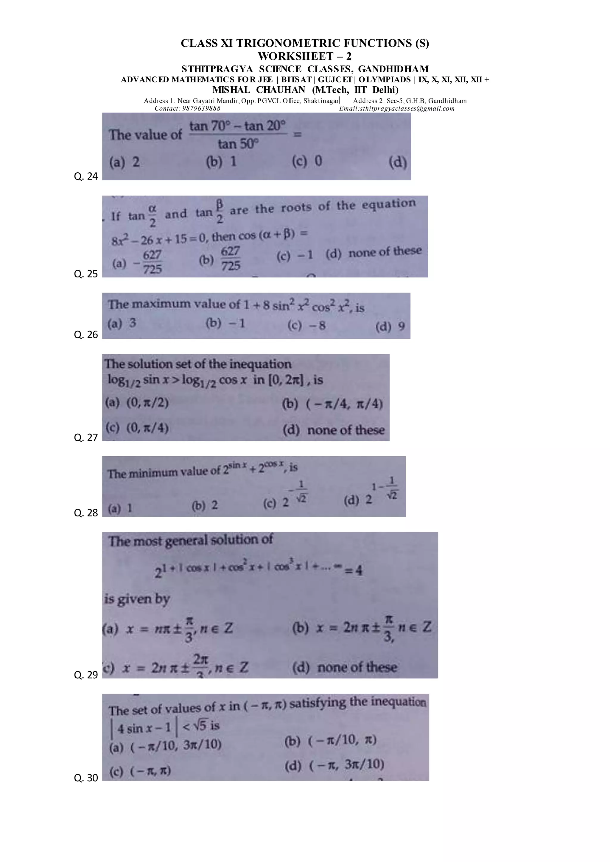 Class 11 Trigonometry worksheet 2 level 1 s | DOCX