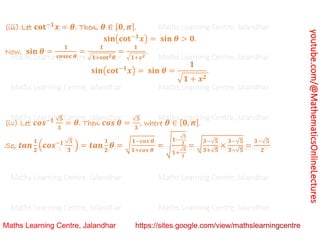 Class 12 Chapter 2 Inverse Trigonometric Functions (Problems based on ...