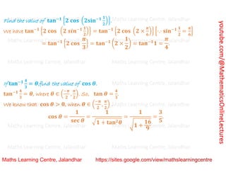 Class 12 Chapter 2 Inverse Trigonometric Functions (Problems based on properties) Lecture 3.pdf