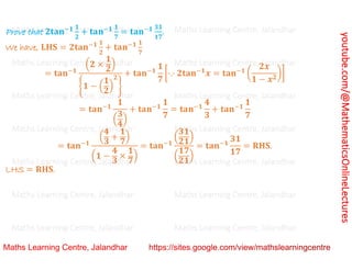 Class 12 Chapter 2 Inverse Trigonometric Functions (Problems based on ...