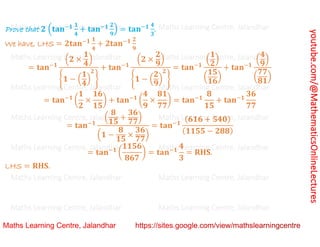 Class 12 Chapter 2 Inverse Trigonometric Functions (Problems based on ...