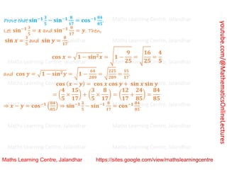 Class 12 Chapter 2 Inverse Trigonometric Functions (Problems based on ...
