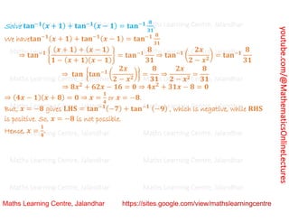 Class 12 Chapter 2 Inverse Trigonometric Functions (Problems based on ...