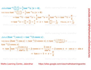 Class 12 Chapter 2 Inverse Trigonometric Functions (Problems based on ...