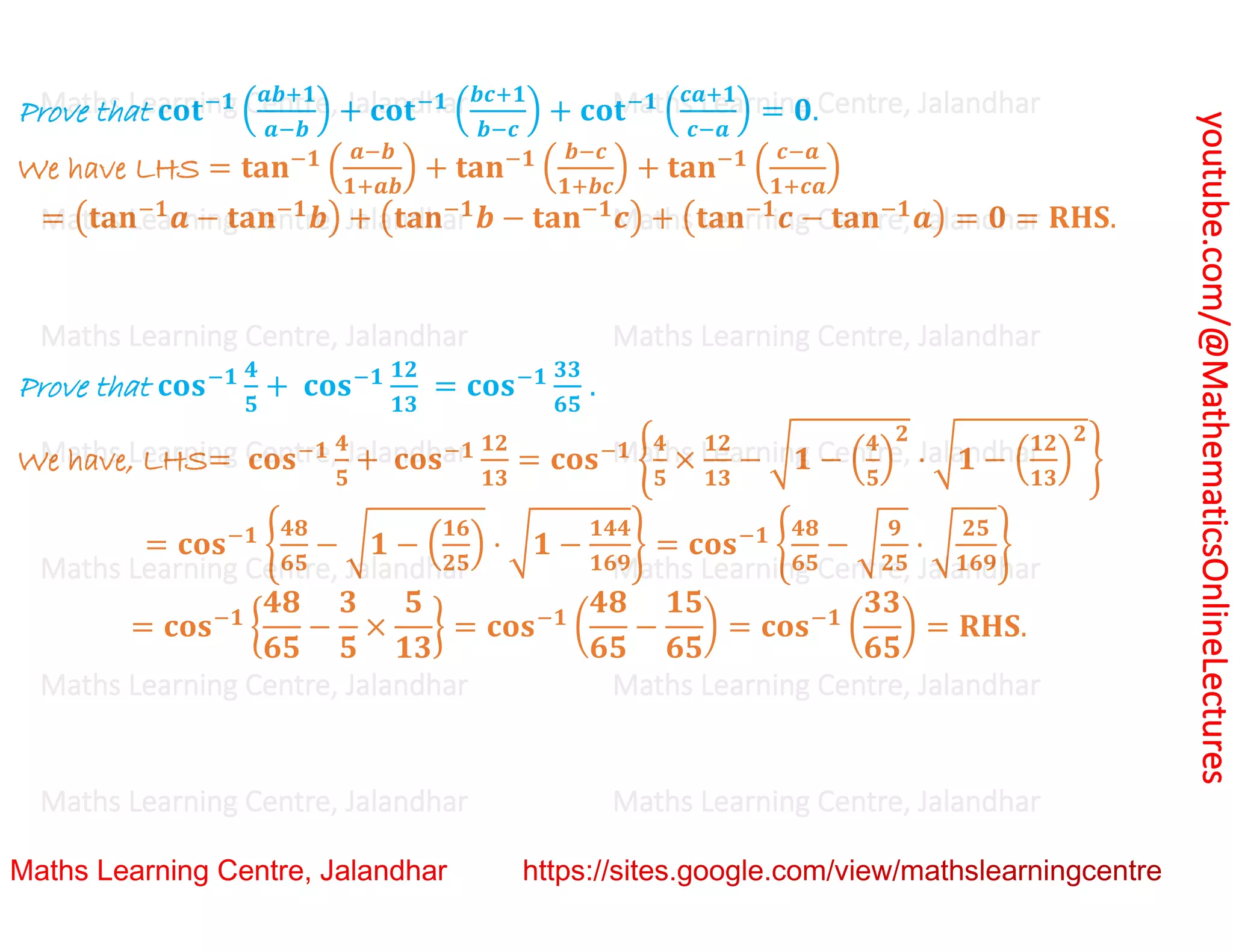 Class 12 Chapter 2 Inverse Trigonometric Functions (Problems based on trigonometric formulas ...