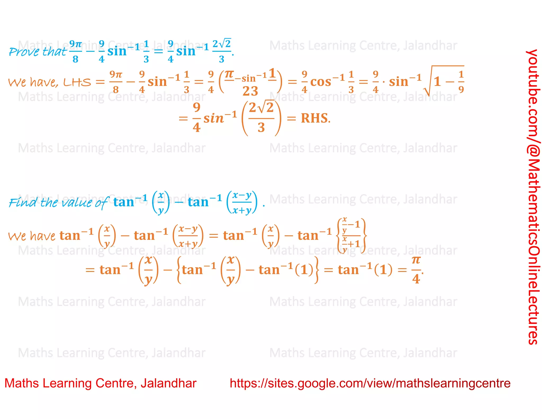 Class 12 Chapter 2 Inverse Trigonometric Functions (Problems based on trigonometric formulas ...