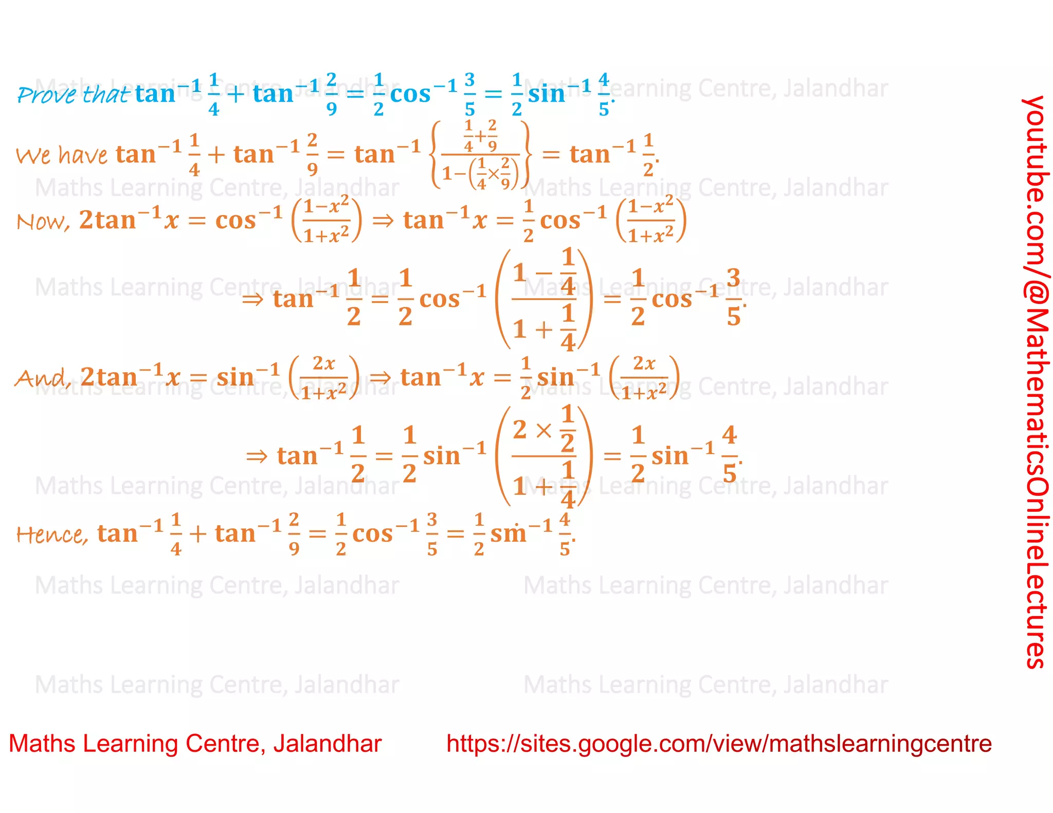 Class 12 Chapter 2 Inverse Trigonometric Functions (Problems based on trigonometric formulas ...