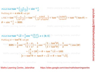 Class 12 Chapter 2 Inverse Trigonometric Functions (Problems based on trigonometric formulas ...