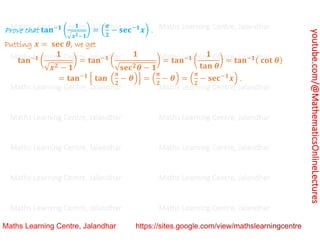 Class 12 Chapter 2 Inverse Trigonometric Functions (Problems based on ...