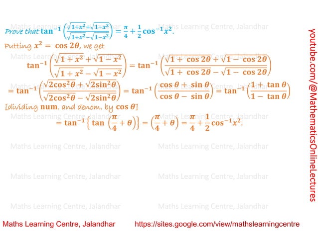 Class 12 Chapter 2 Inverse Trigonometric Functions (Problems based on trigonometric formulas ...