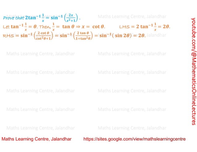Class 12 Chapter 2 Inverse Trigonometric Functions Problems Based On