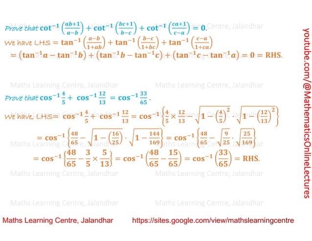 Class 12 Chapter 2 Inverse Trigonometric Functions Problems Based On