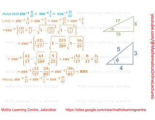 Class 12 Chapter 2 Inverse Trigonometric Functions (Problems based on ...