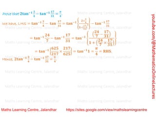 Class 12 Chapter 2 Inverse Trigonometric Functions (Problems based on ...