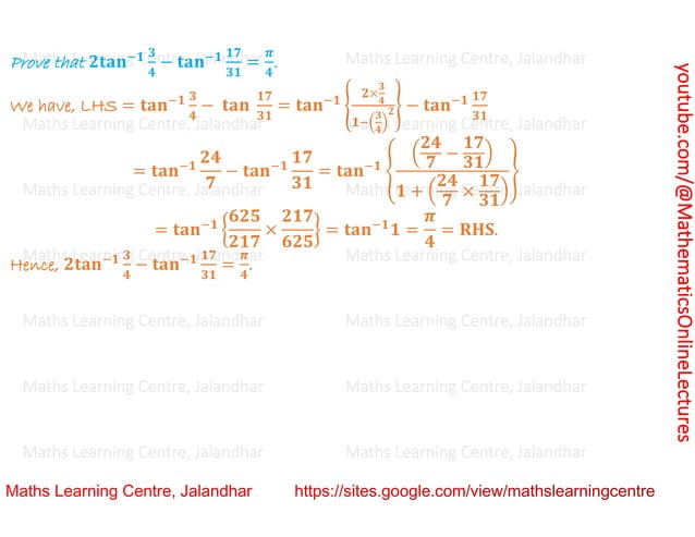Class 12 Chapter 2 Inverse Trigonometric Functions Problems Based On