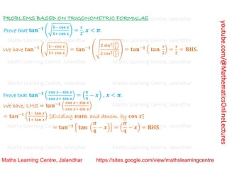 Class 12 Chapter 2 Inverse Trigonometric Functions (Problems based on ...