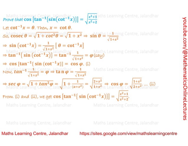 Class 12 Chapter 2 Inverse Trigonometric Functions (Problems based on trigonometric formulas ...