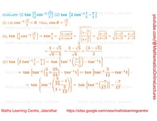 Class 12 Chapter 2 Inverse Trigonometric Functions (Problems based on ...
