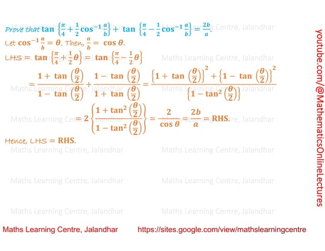 Class 12 Chapter 2 Inverse Trigonometric Functions (Problems based on trigonometric formulas ...