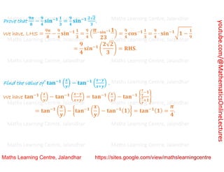 Class 12 Chapter 2 Inverse Trigonometric Functions (Problems based on ...