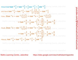 Class 12 Chapter 2 Inverse Trigonometric Functions (Problems based on ...