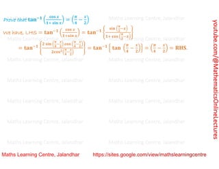 Class 12 Chapter 2 Inverse Trigonometric Functions (Problems based on ...