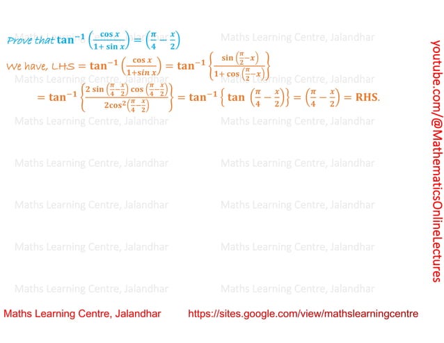 Class 12 Chapter 2 Inverse Trigonometric Functions (Problems based on trigonometric formulas ...
