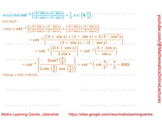 Class 12 Chapter 2 Inverse Trigonometric Functions (Problems based on ...