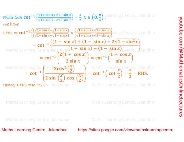 Class 12 Chapter 2 Inverse Trigonometric Functions (Problems based on ... Class 12 Chapter 2 Inverse Trigonometric Functions (Problems based on ...
