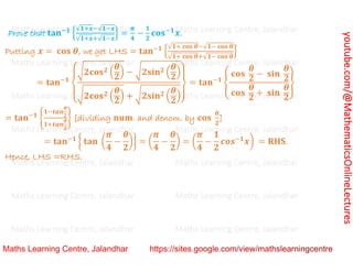 Class 12 Chapter 2 Inverse Trigonometric Functions (Problems based on ...
