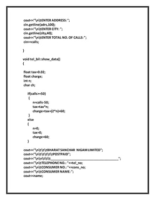 computer science project for class 12 on telephone billing