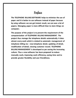computer science project for class 12 on telephone billing | DOCX