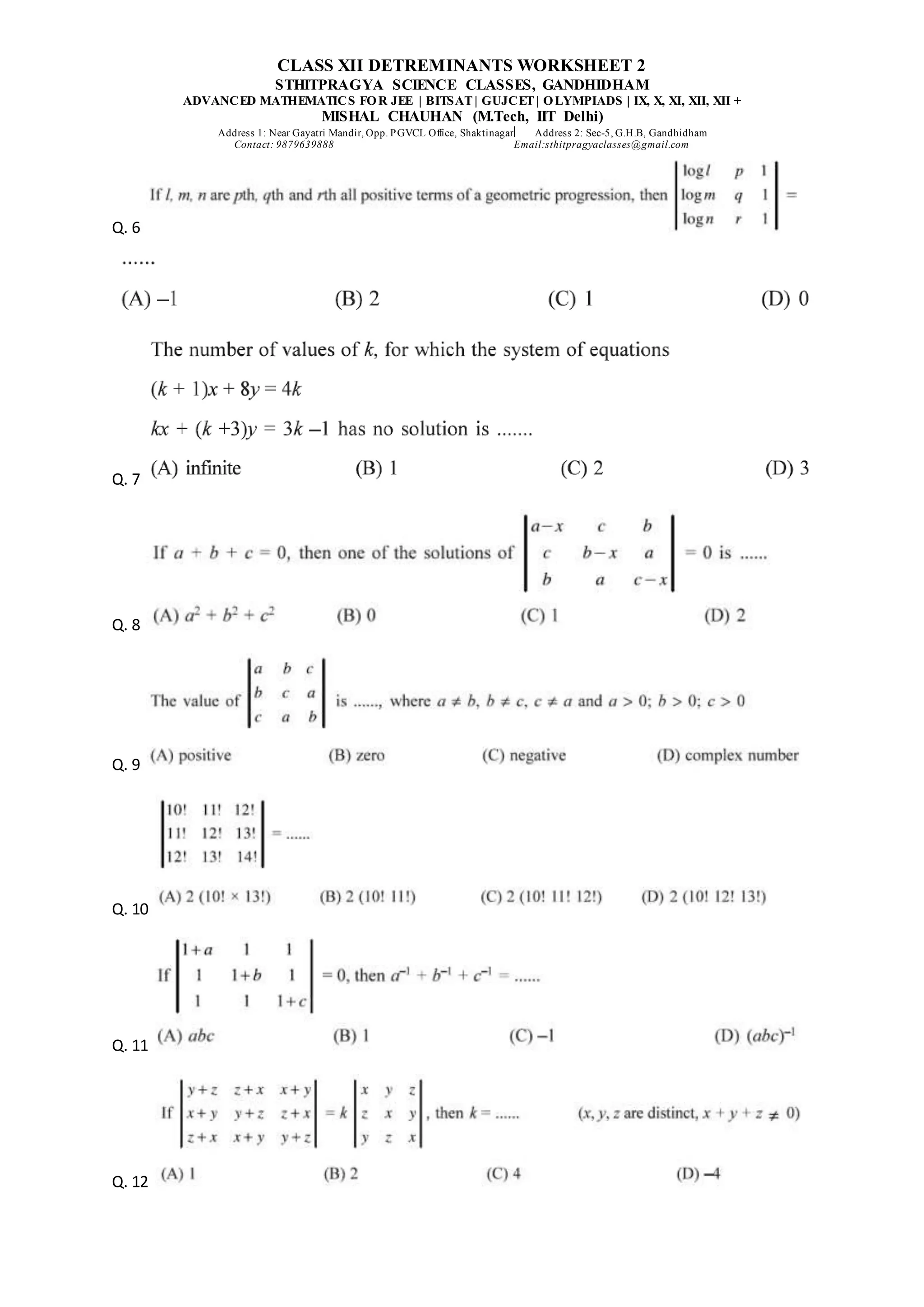 Class 12 determinants raw column operation | DOCX | Educational ...