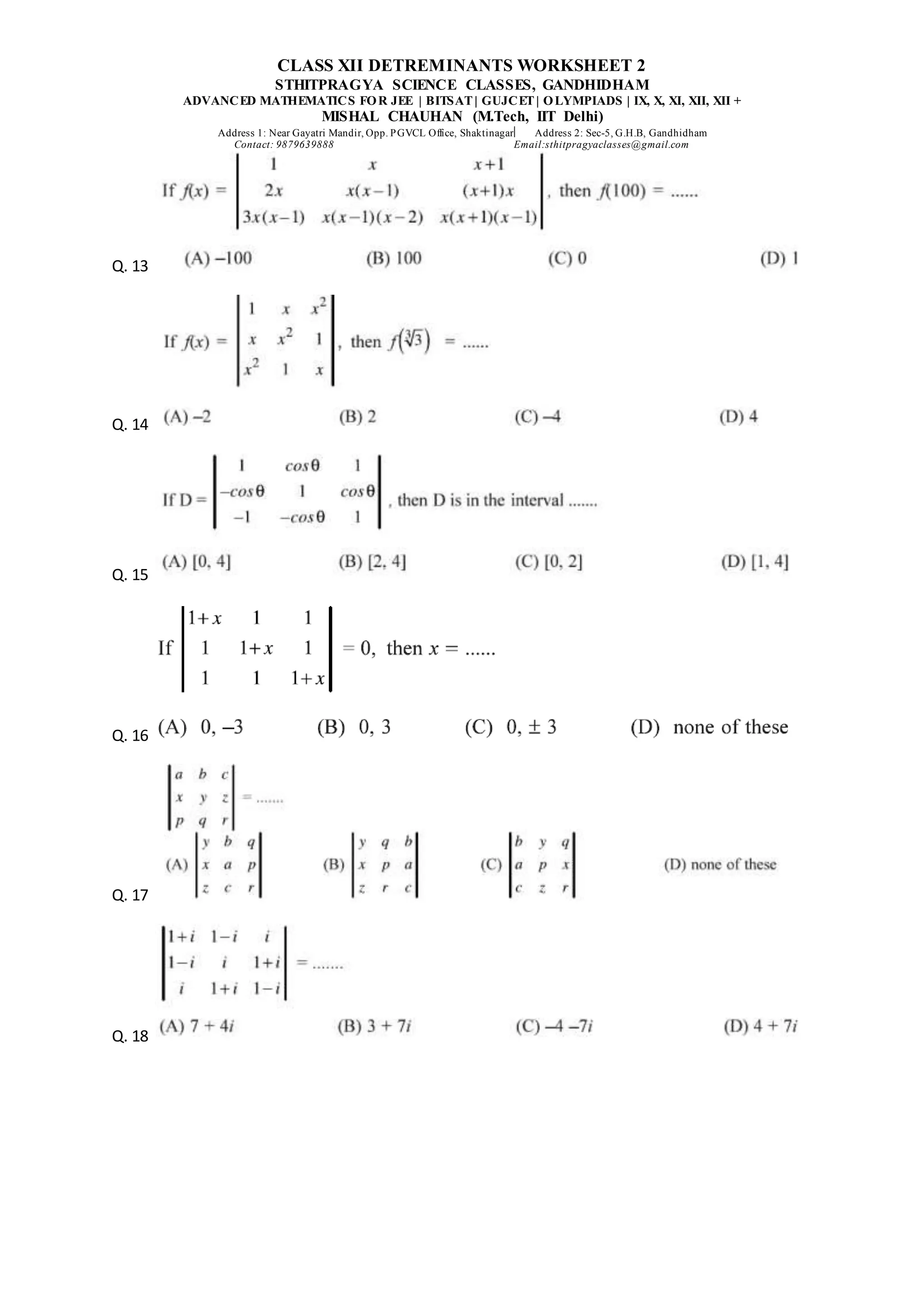 Class 12 determinants raw column operation | DOCX | Educational ...