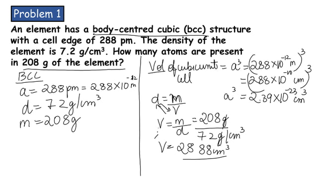 Class 12, subject chemistry chapter name solid state, topic name - calculations involving unit ...