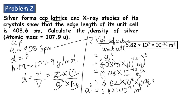 Class 12, subject chemistry chapter name solid state, topic name - calculations involving unit ...