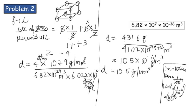 Class 12, subject chemistry chapter name solid state, topic name - calculations involving unit ...