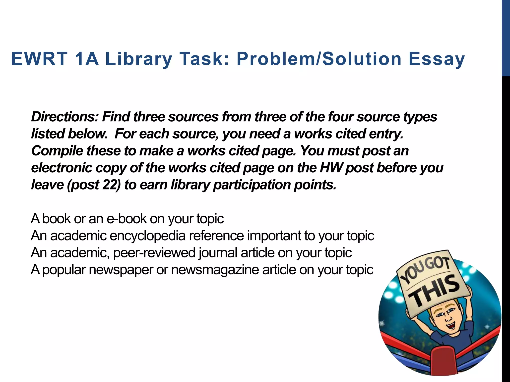 Class 17 library day; bring task handout | PPT