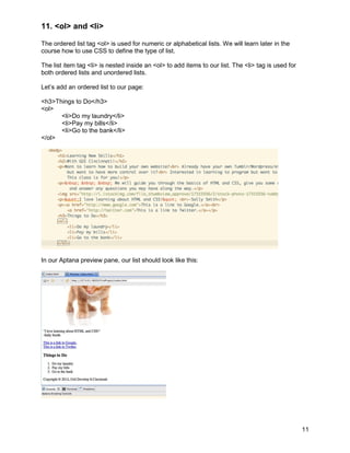 Class 1 handout (2) html exercises | PDF