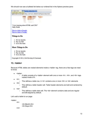 Class 1 handout (2) html exercises | PDF